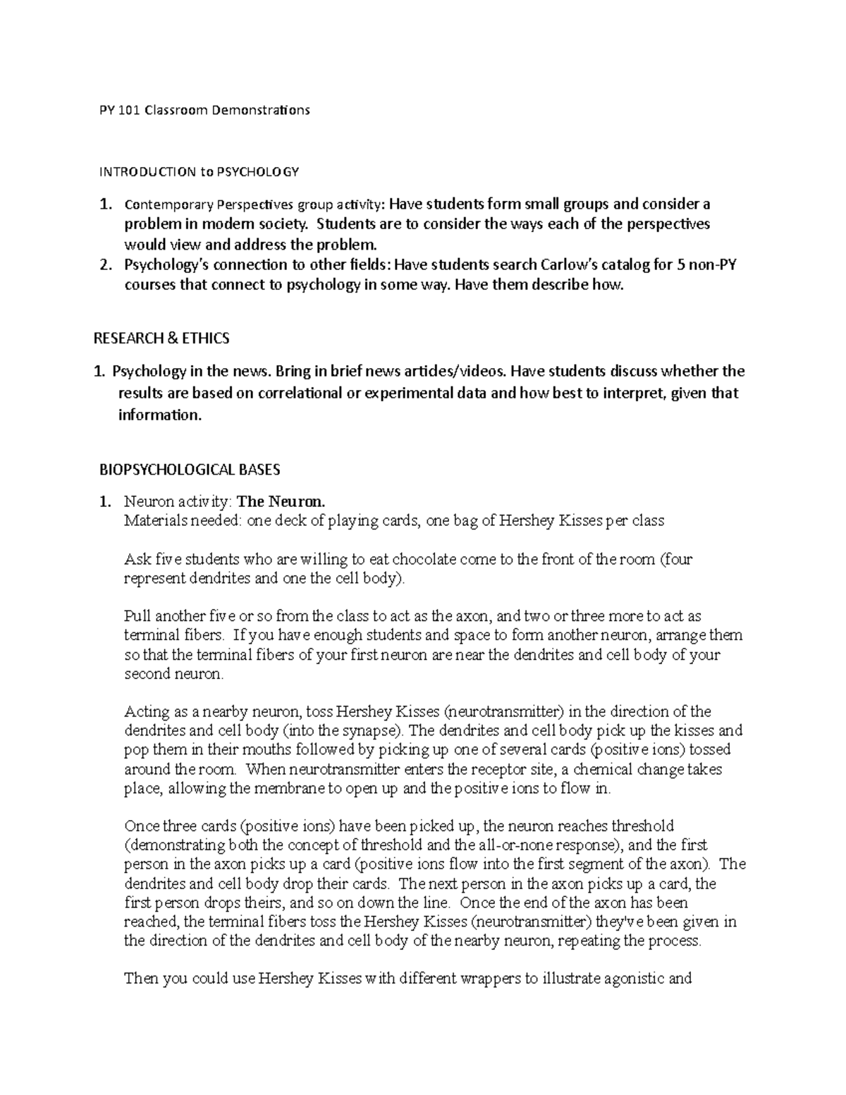 PY 101 Classroom Demonstrations - PY 101 Classroom Demonstrations ...