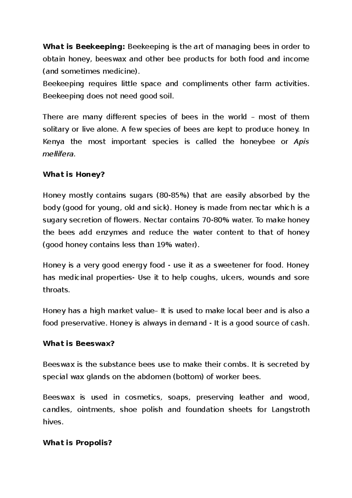 Bee keeping notes - What is Beekeeping: Beekeeping is the art of ...