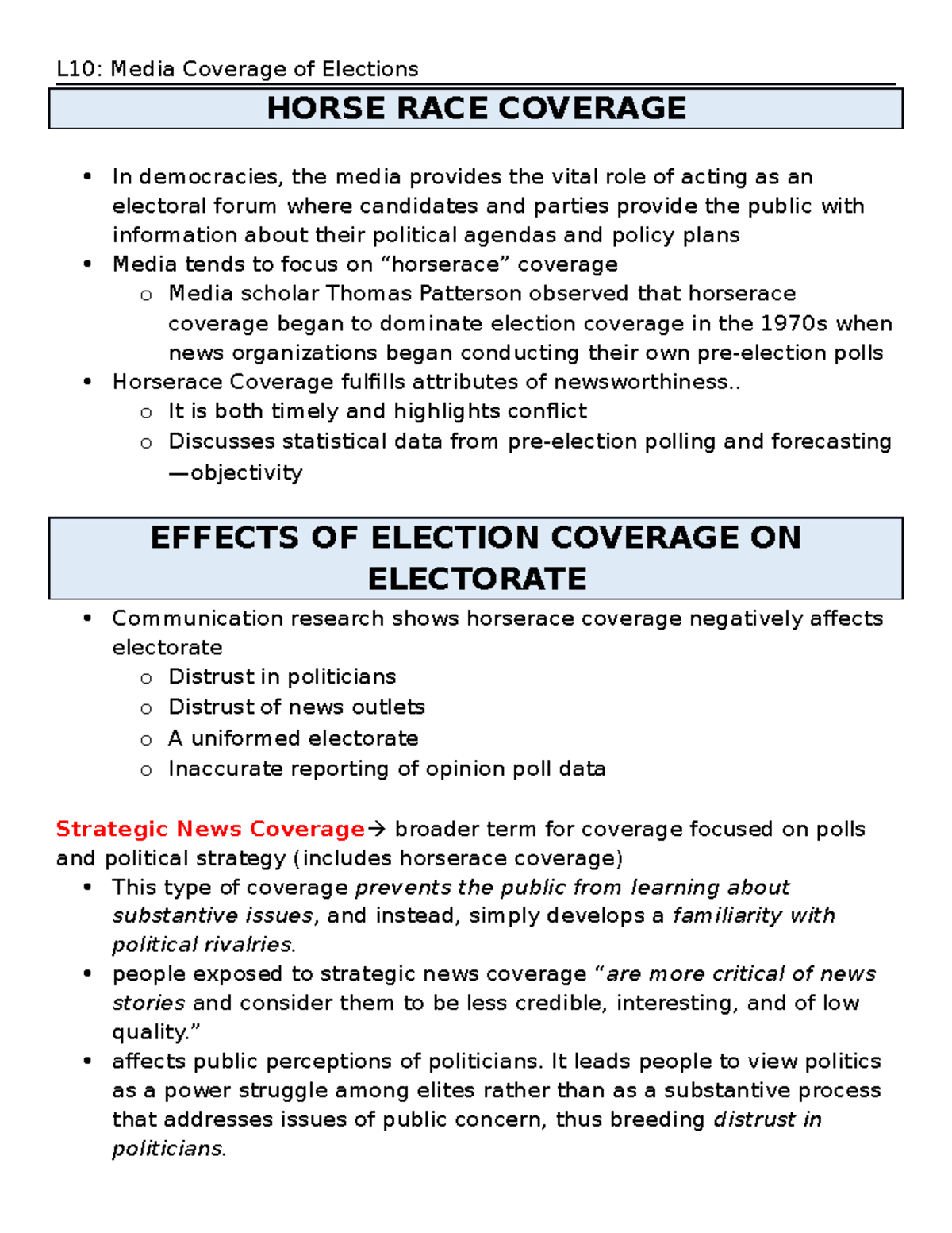 L10 Coverage of Election notes - PLSC 468 - Penn State - Studocu
