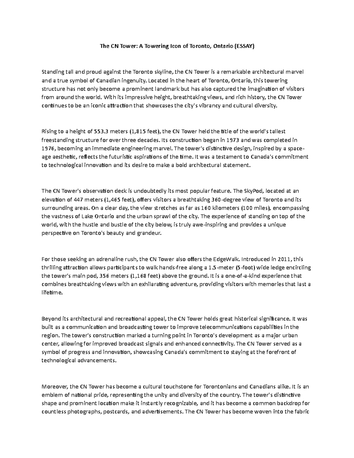 The CN Tower — A Towering Icon of Toronto, Ontario (Essay) - The CN ...