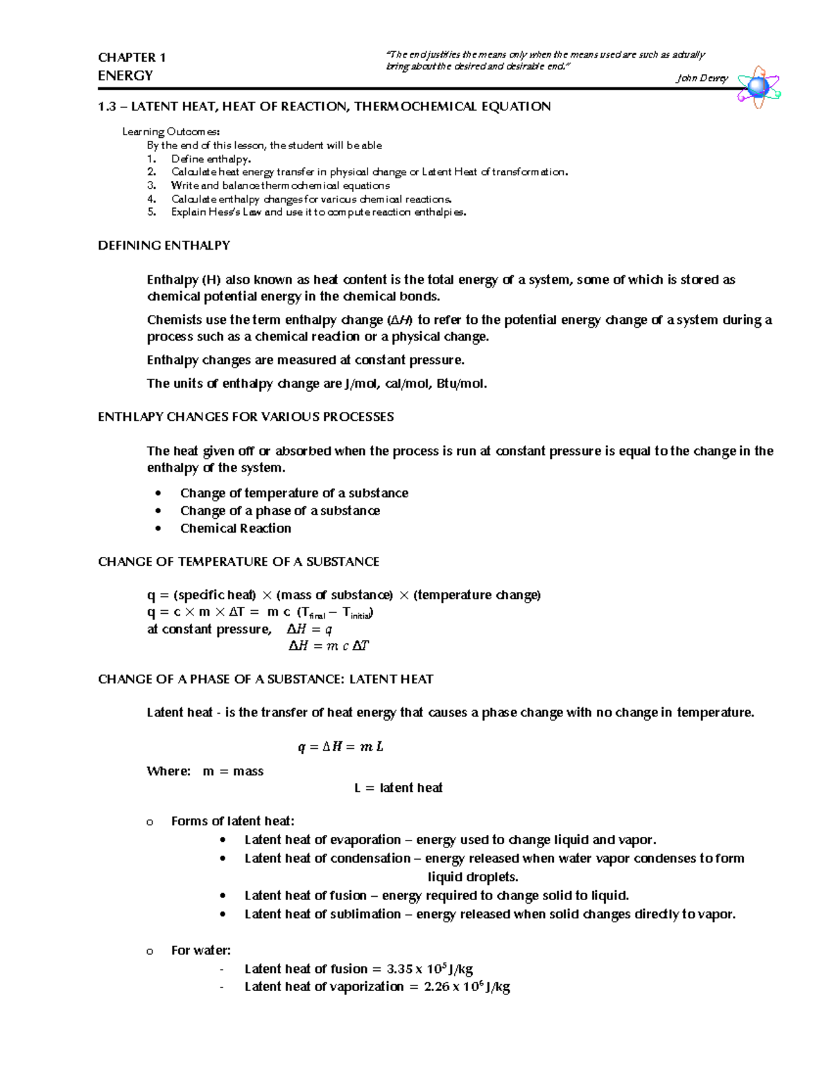 Chemistry For Engineers - 1 Energy - Topic 03 - Enthalpy - CHAPTER 1 ...