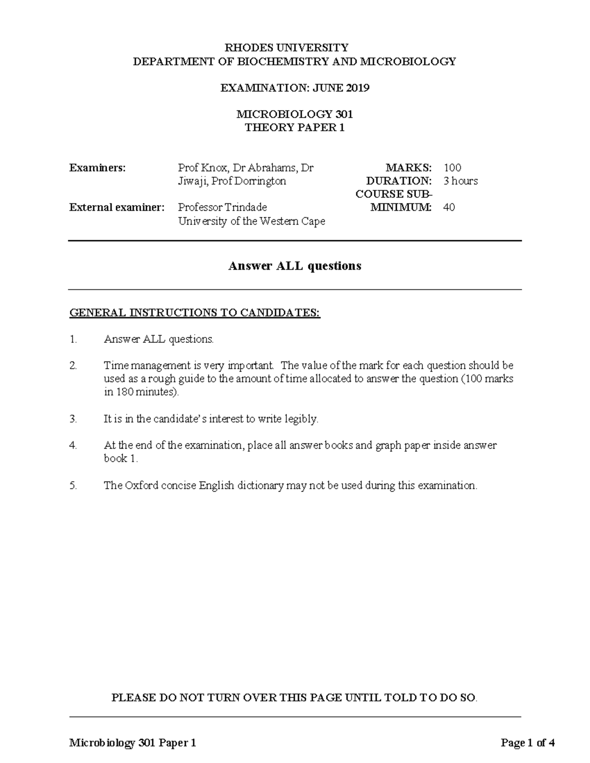 2019 06 MIC 301 Theory Paper 1 June 2019 - RHODES UNIVERSITY DEPARTMENT ...