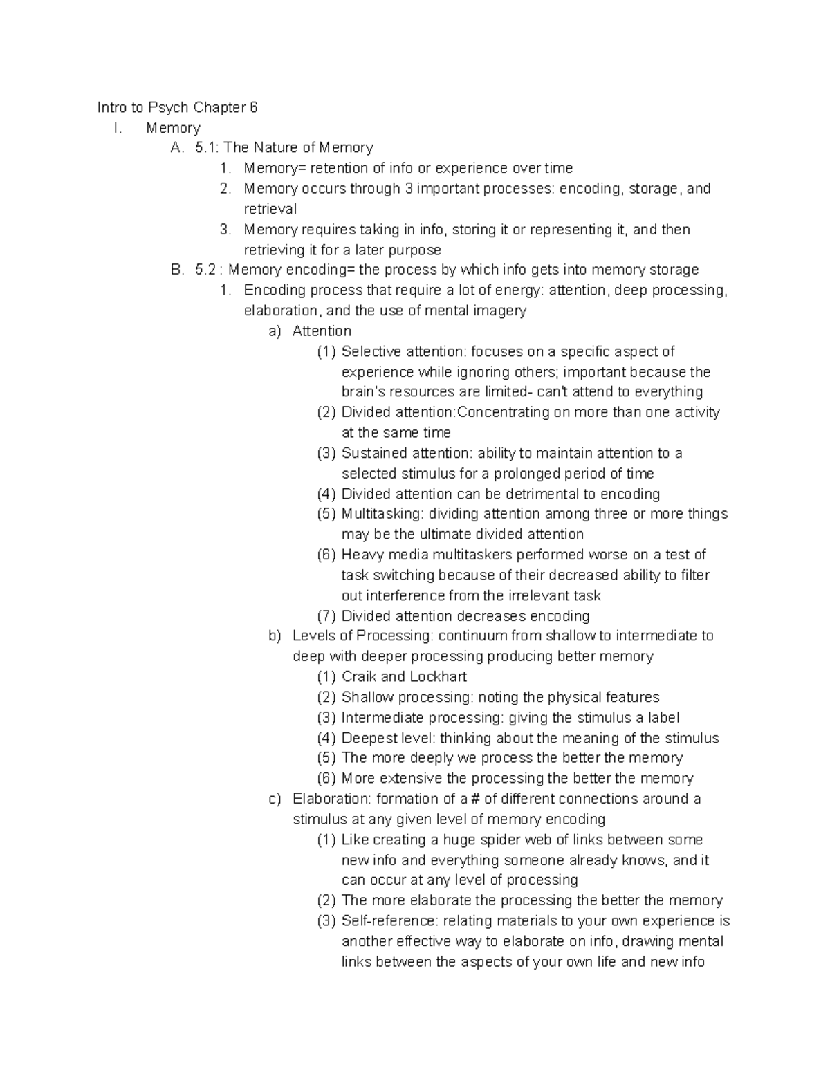 Intro to Psych Chapter 6 Memory - Intro to Psych Chapter 6 I. Memory A ...