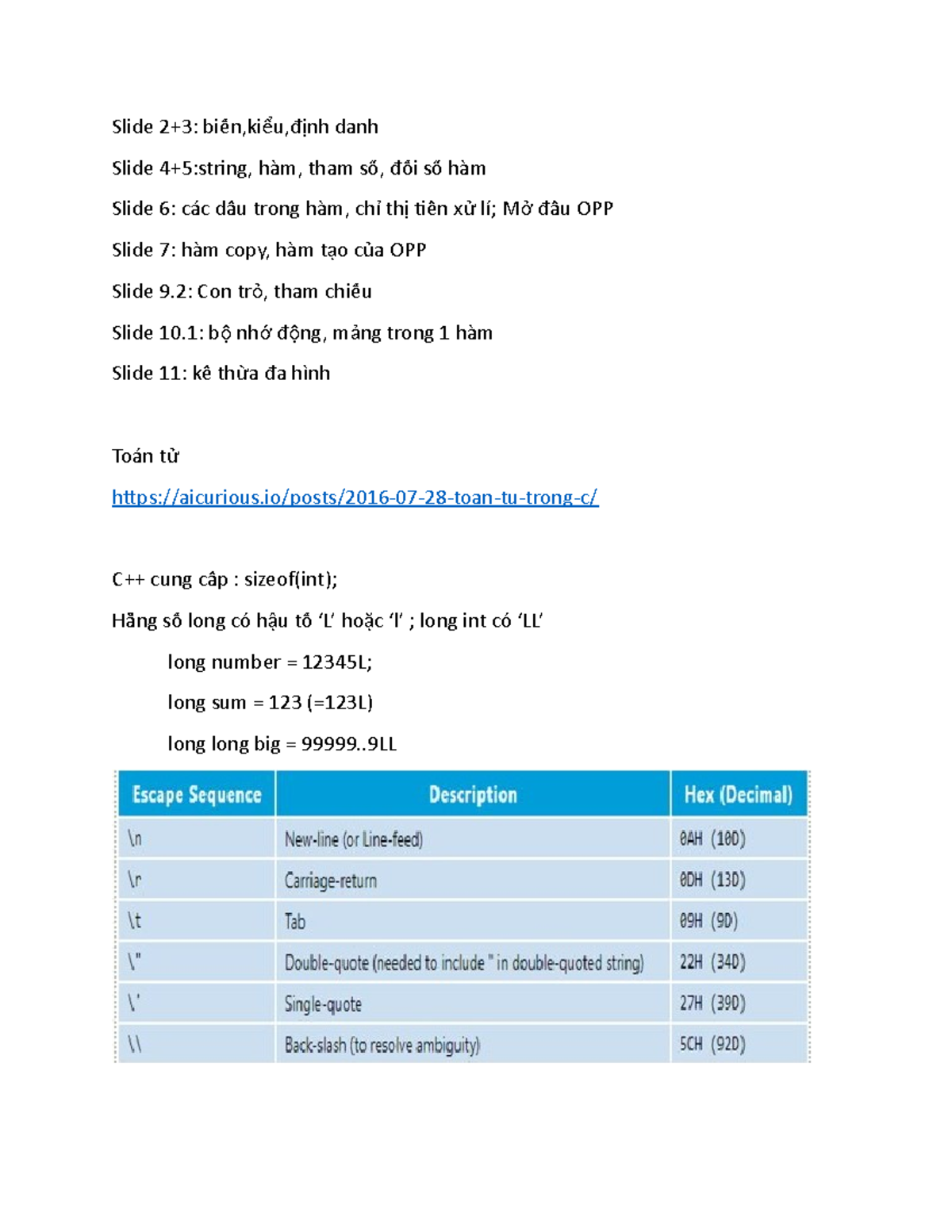 C - C code - Slide 2+3: biếến,ki u,đ nh danhể ị Slide 4+5:string, hàm ...