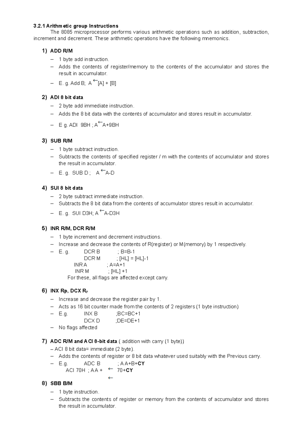 Arithmetic group Instructions - 3.2 Arithmetic group Instructions The 8085 microprocessor ...