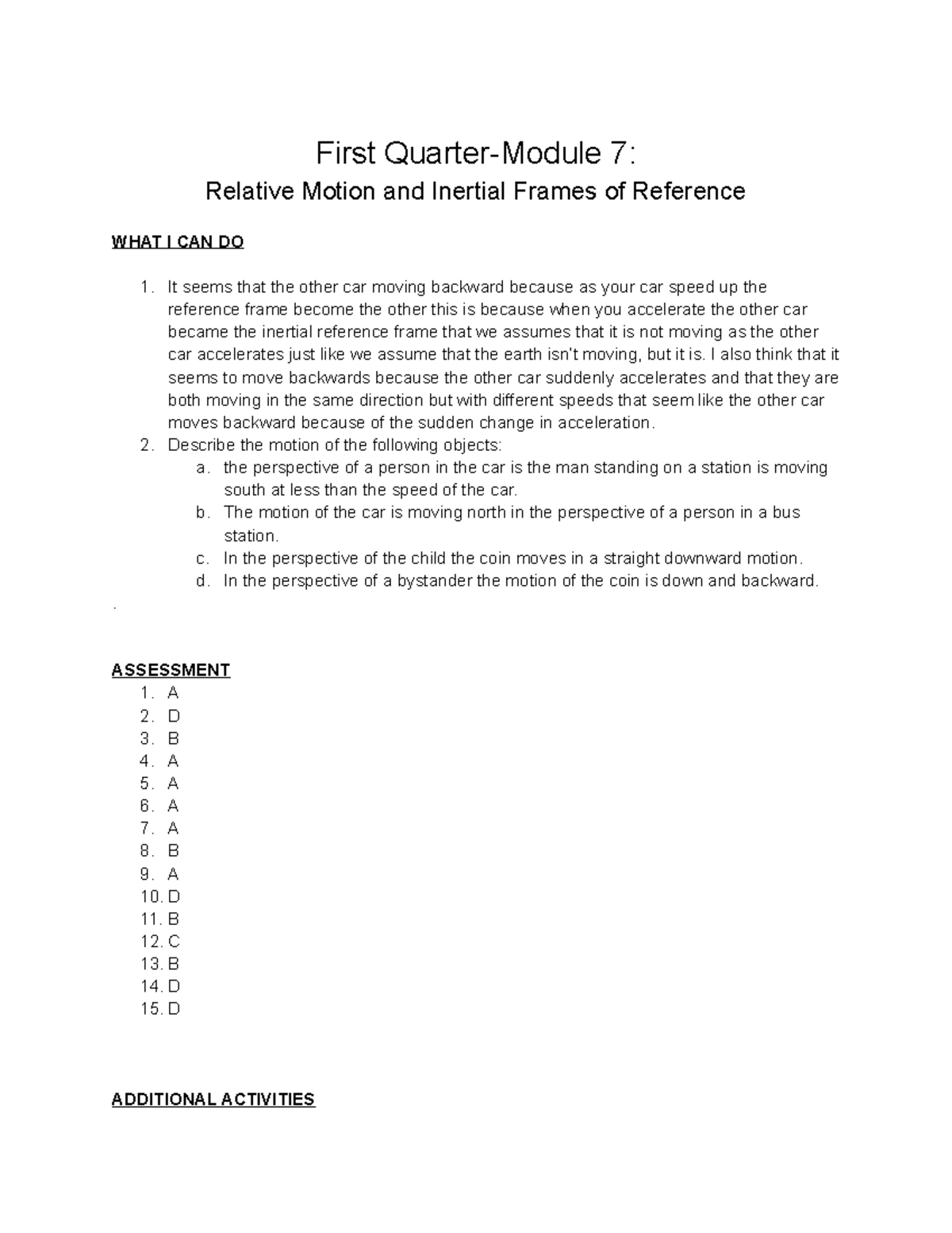 General Physics Relative Motion and Inertial Frames of Reference ...