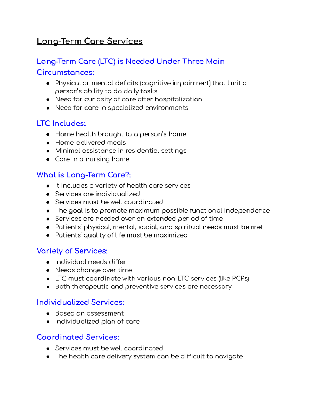 Long-Term Care Services - Studocu