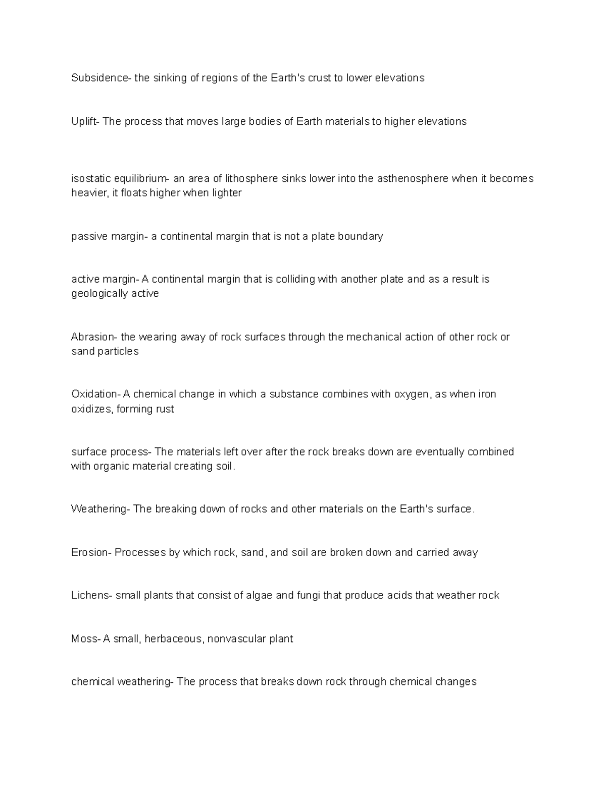 Earth Science Unit 7 - Subsidence- the sinking of regions of the Earth ...