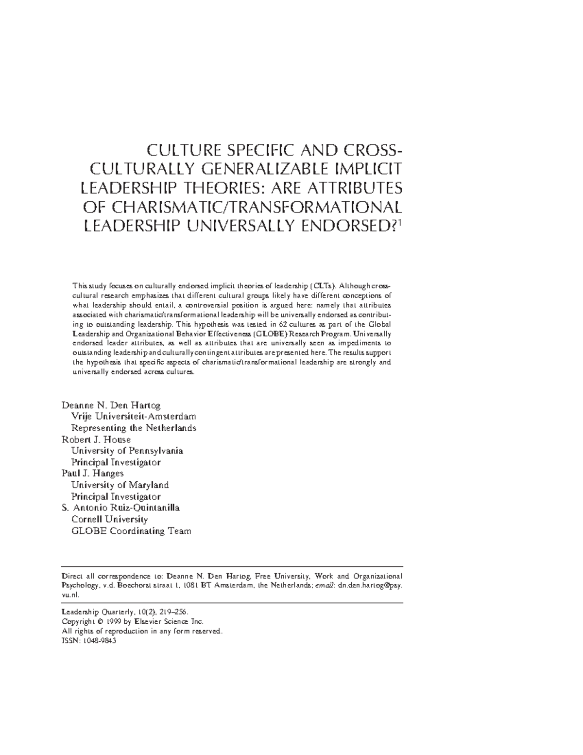 Culture specific and cross-culturally generalizable implicit leadership ...