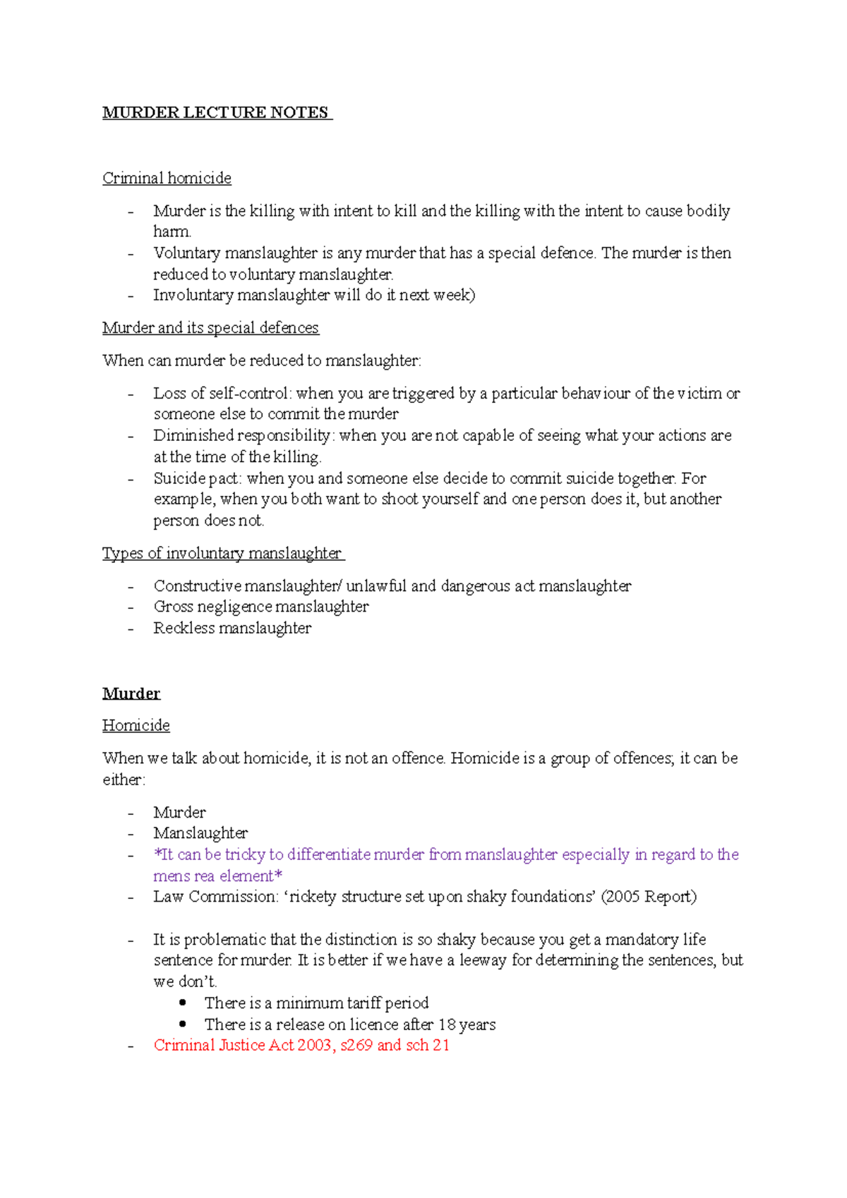 Murder Lecture Notes - ZANBBCJDJDjD HDHDHSAAJS - MURDER LECTURE NOTES ...