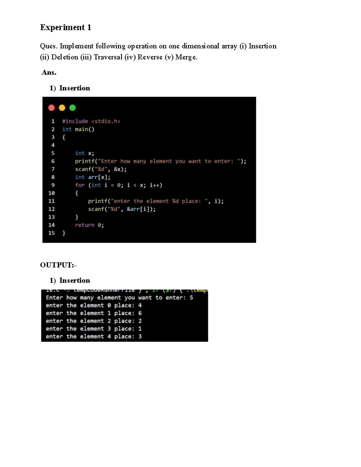 Experiment 1 - Good - Bachelor of arts - Experiment 1 Ques. Implement ...