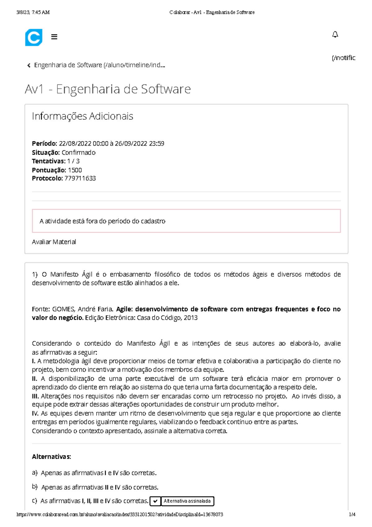 Colaborar - Av1 - Engenharia de Software - Engenharia de Software (/aluno/timeline/ind... Av1 ...