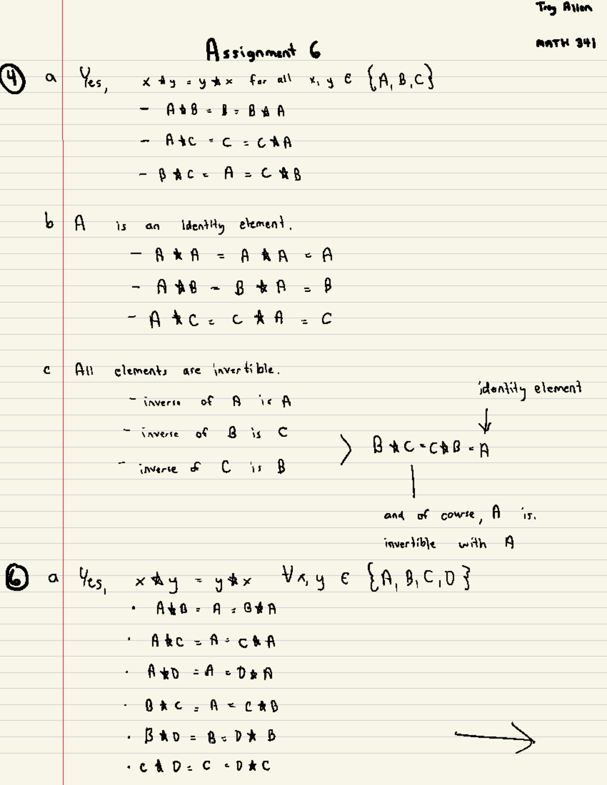 Assignment 6 Solutions - Trey Allen MATH 341 Assignment 6 ④ A Yes , X dy = y x for all x , y E ...