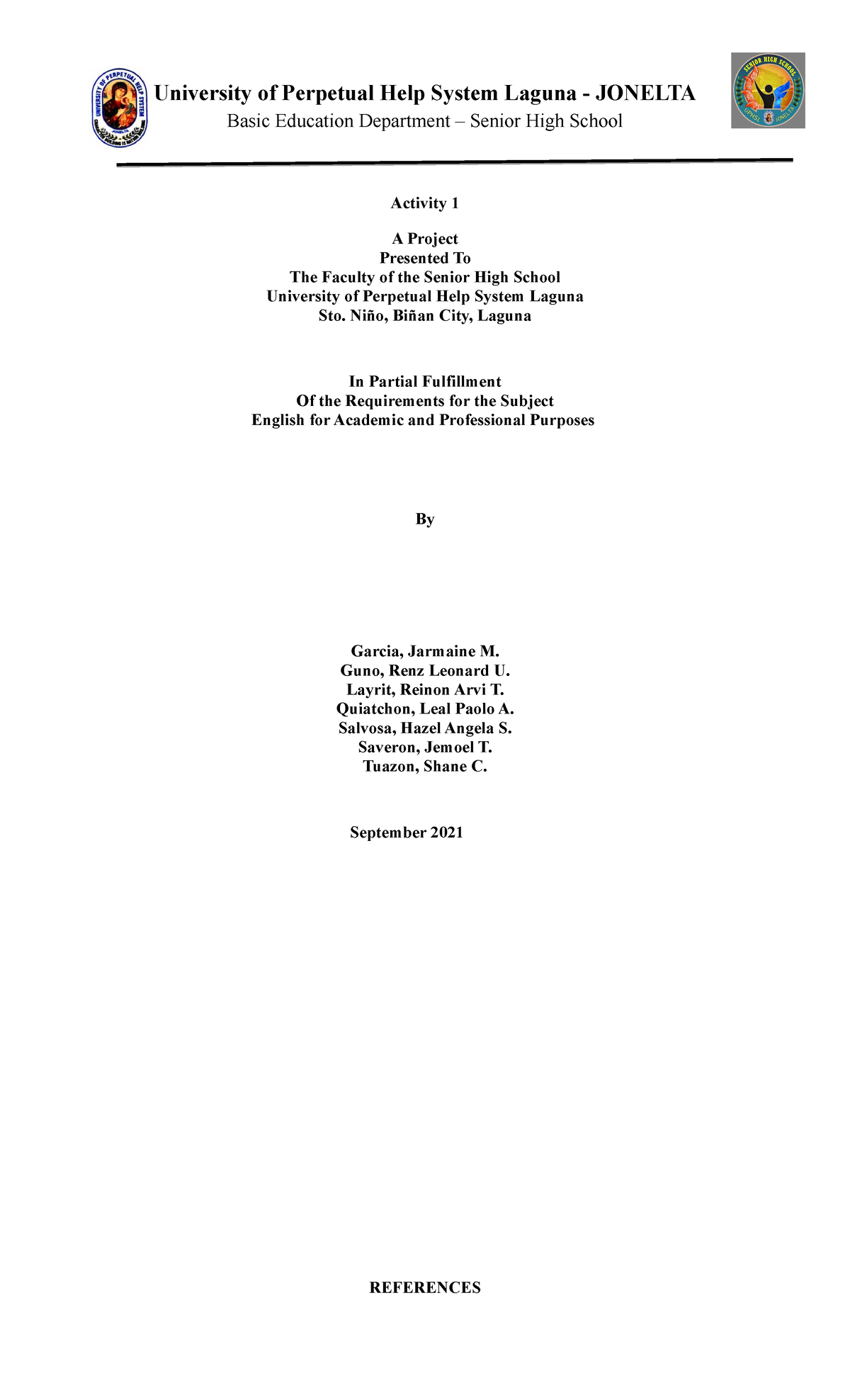 Title PAGE AND References Format - Basic Education Department – Senior ...