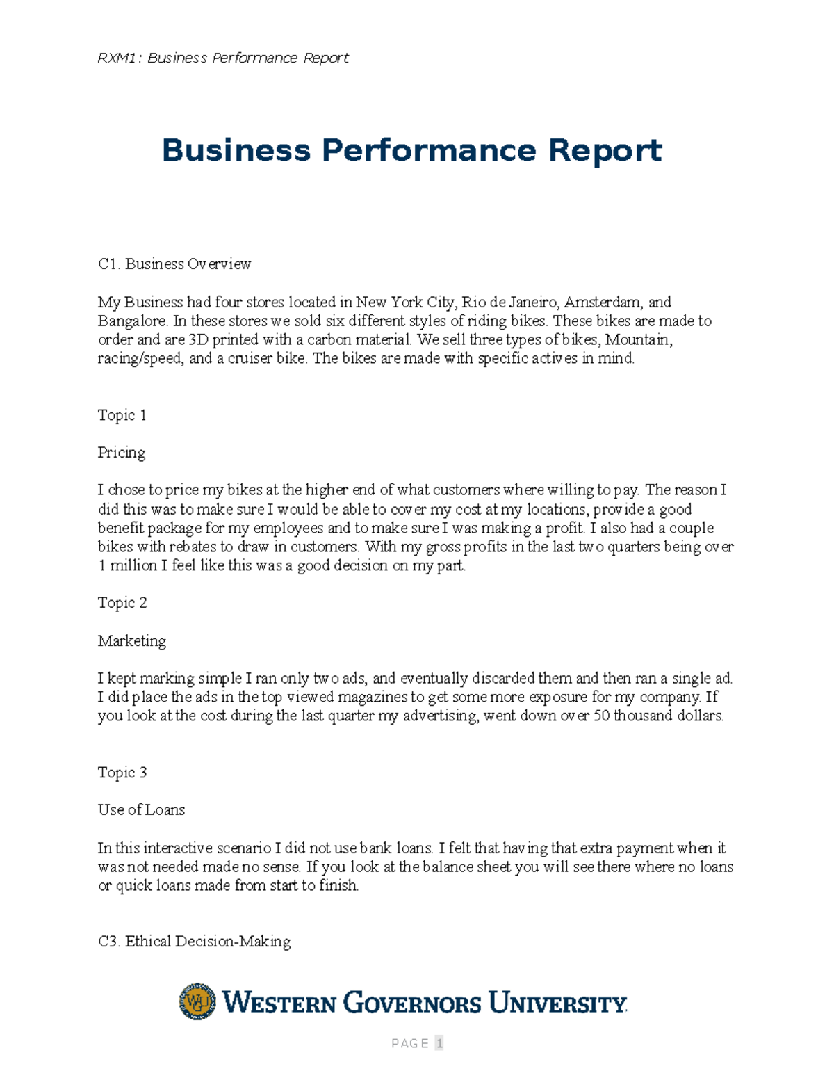 Business Performance Report Template - RXM1: Business Performance ...