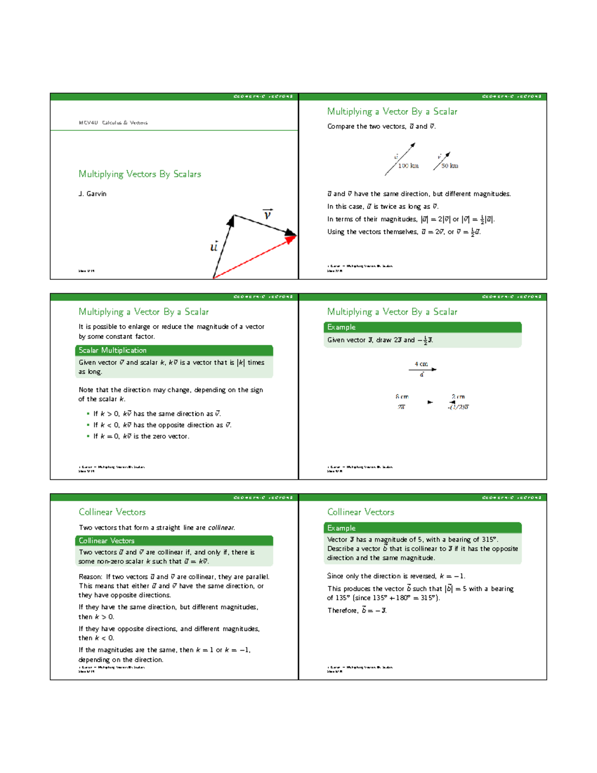 Multiplying vectors scalars handout - g e o m e t r i c v e c t o r s MCV4U: Calculus & Vectors ...