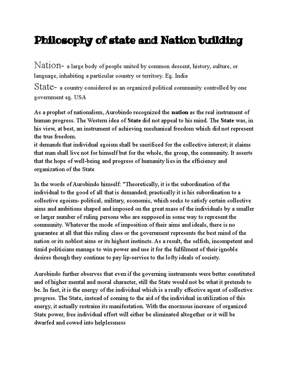 10.3 Philosophy of state and Nation building - Philosophy of state and ...