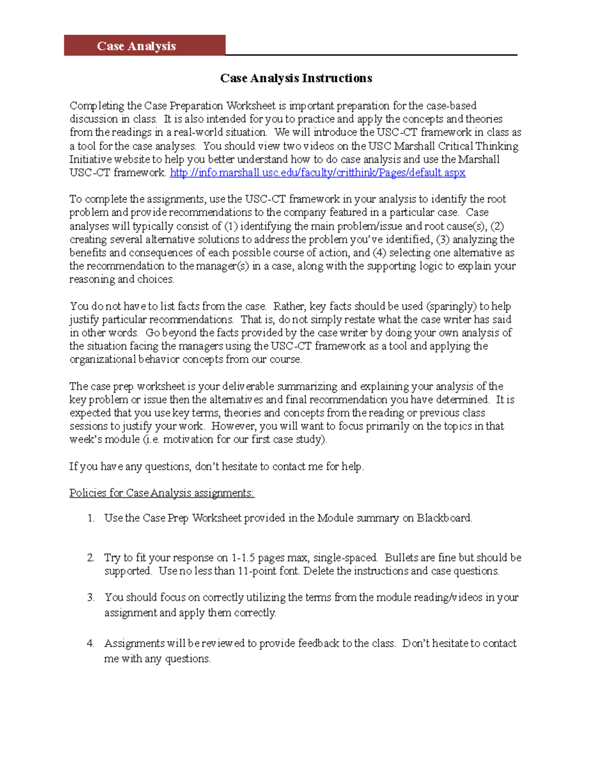 Case Prep HW Guidelines F22 - Case Analysis Instructions Completing the ...