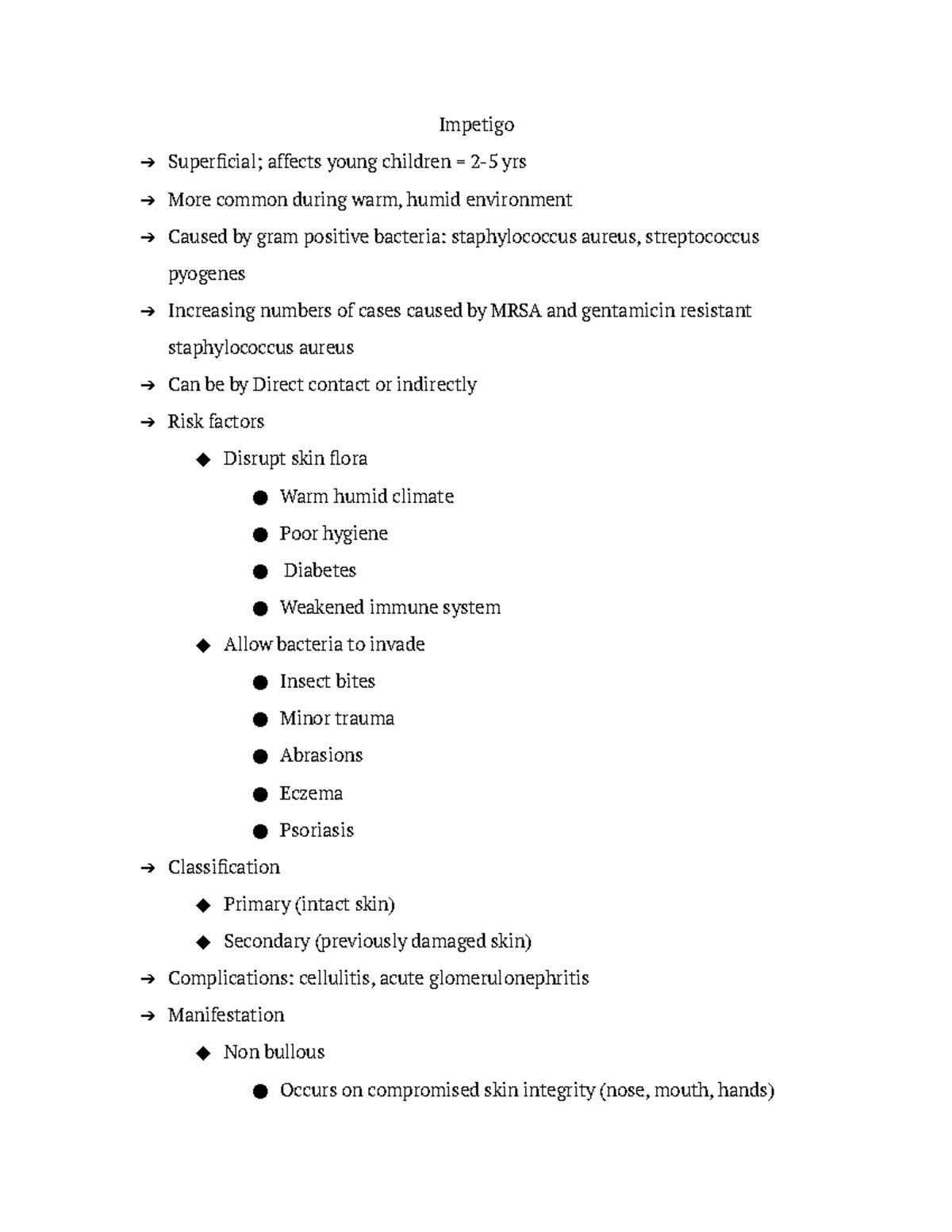 Impetigo - notes - Impetigo Superficial; affects young children = 2-5 ...
