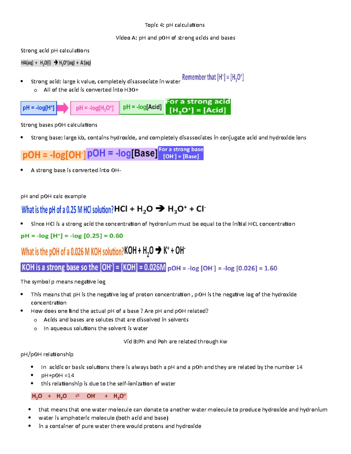 104-Topic 4 - pH calculations - Topic 4: pH calculations Video A: pH ...