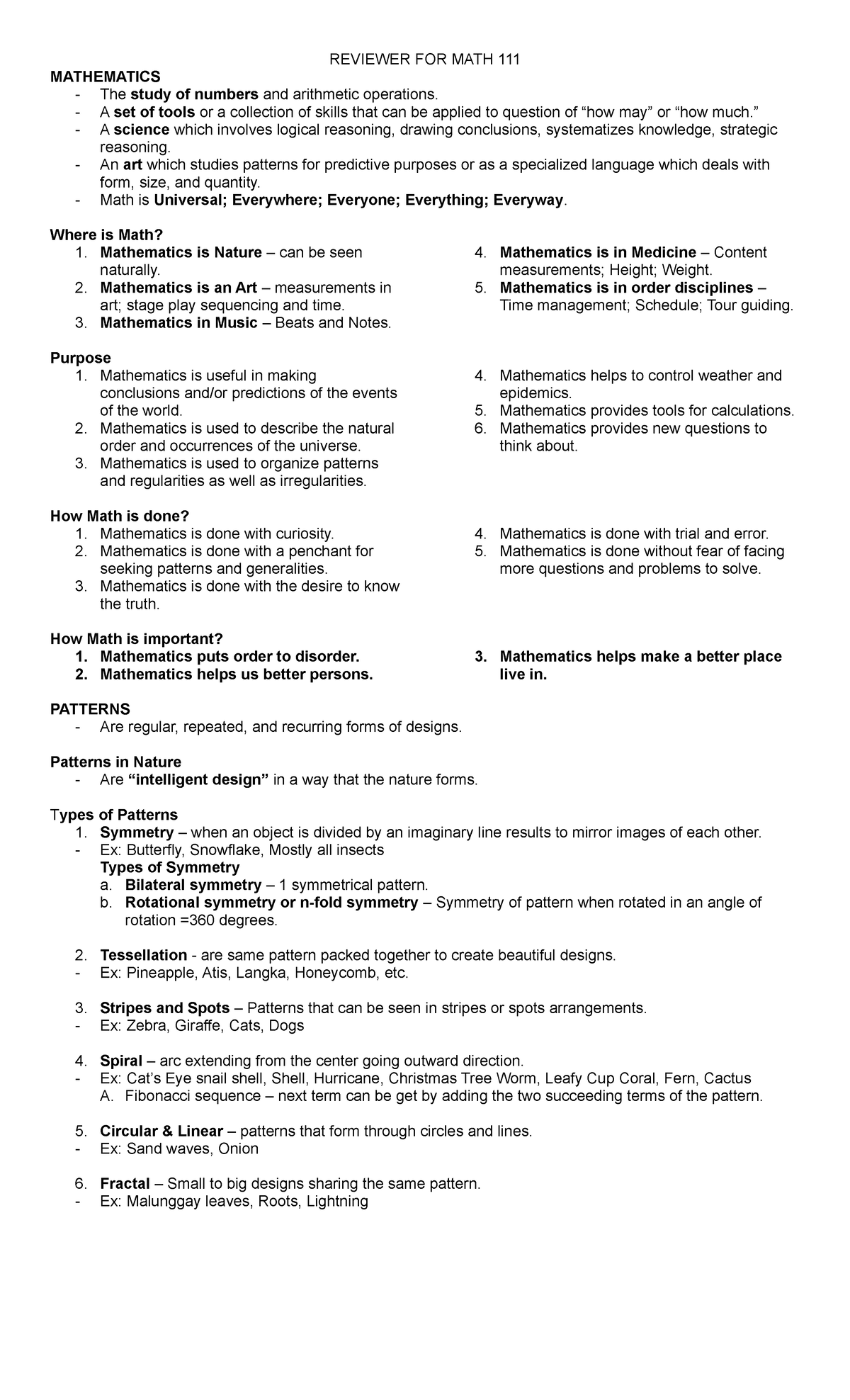 Reviewer FOR MATH 111 - Notes - REVIEWER FOR MATH 111 MATHEMATICS The ...