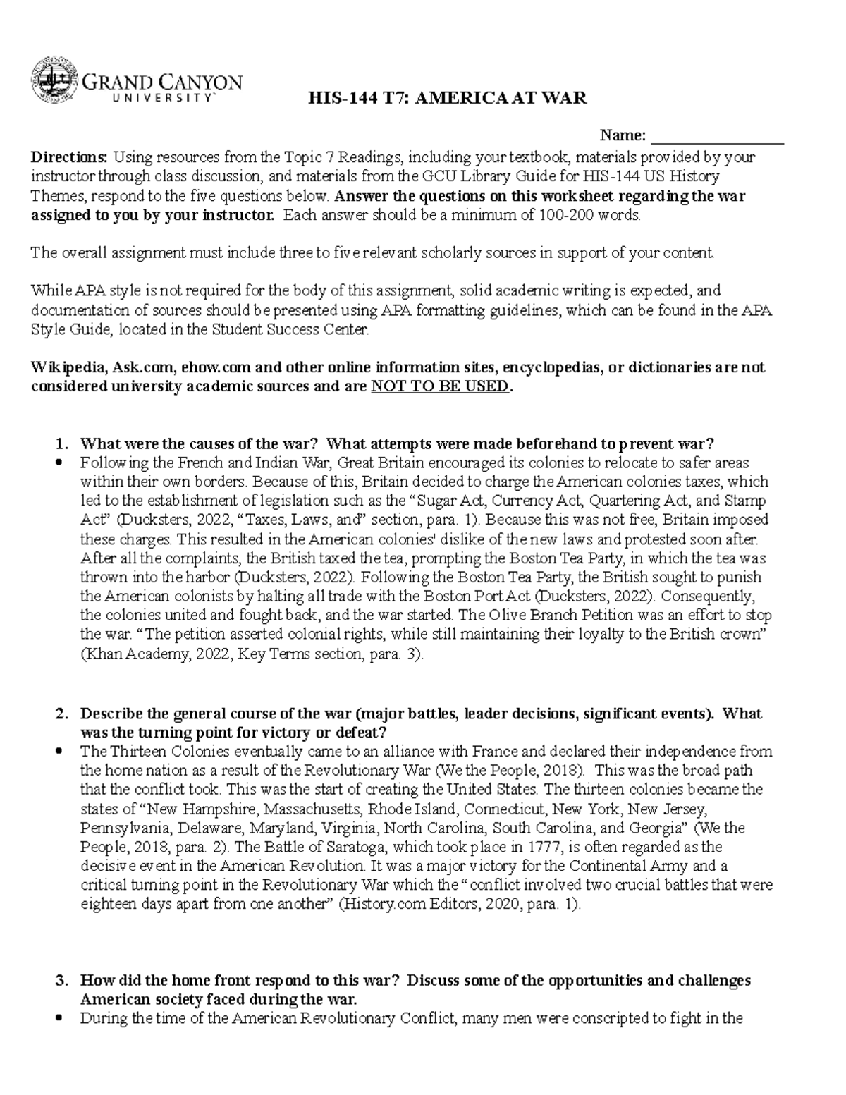 HIS-144-T7.America at War Worksheet Online - HIS-144 T7: AMERICA AT WAR ...