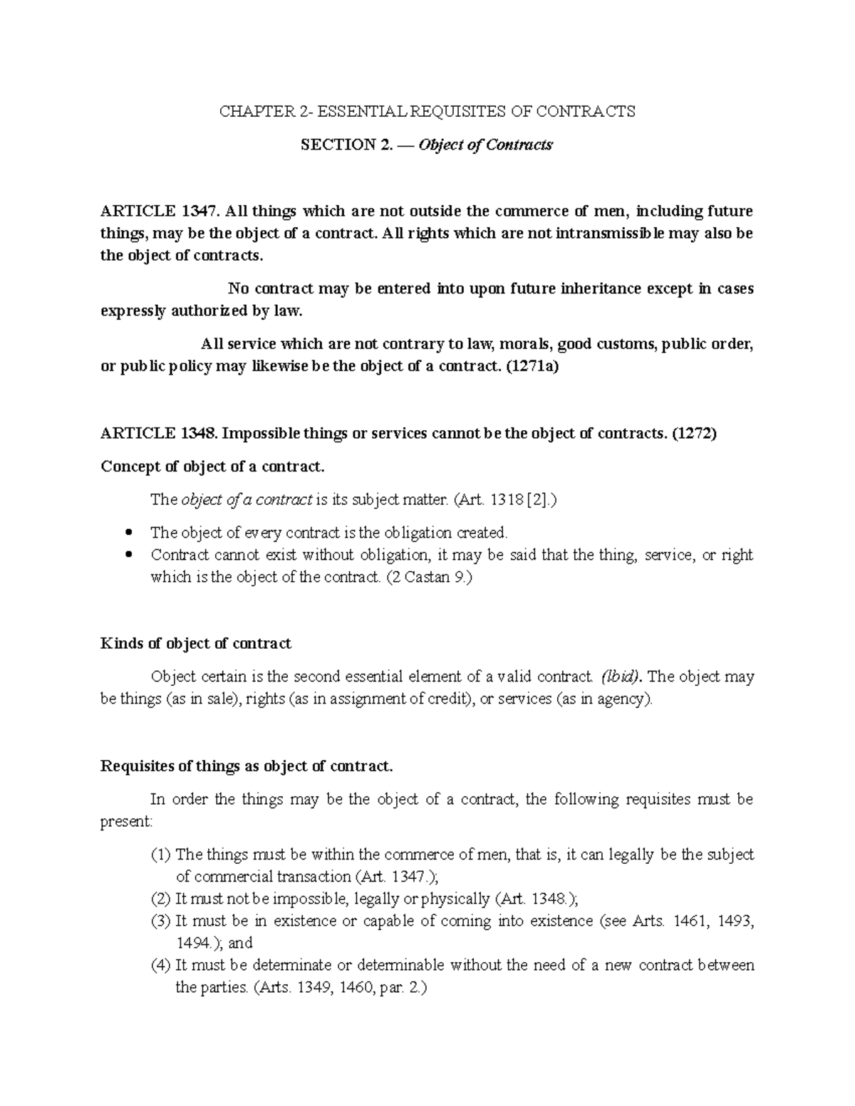Chapter 2 Section 2 Object of Contracts - CHAPTER 2- ESSENTIAL ...
