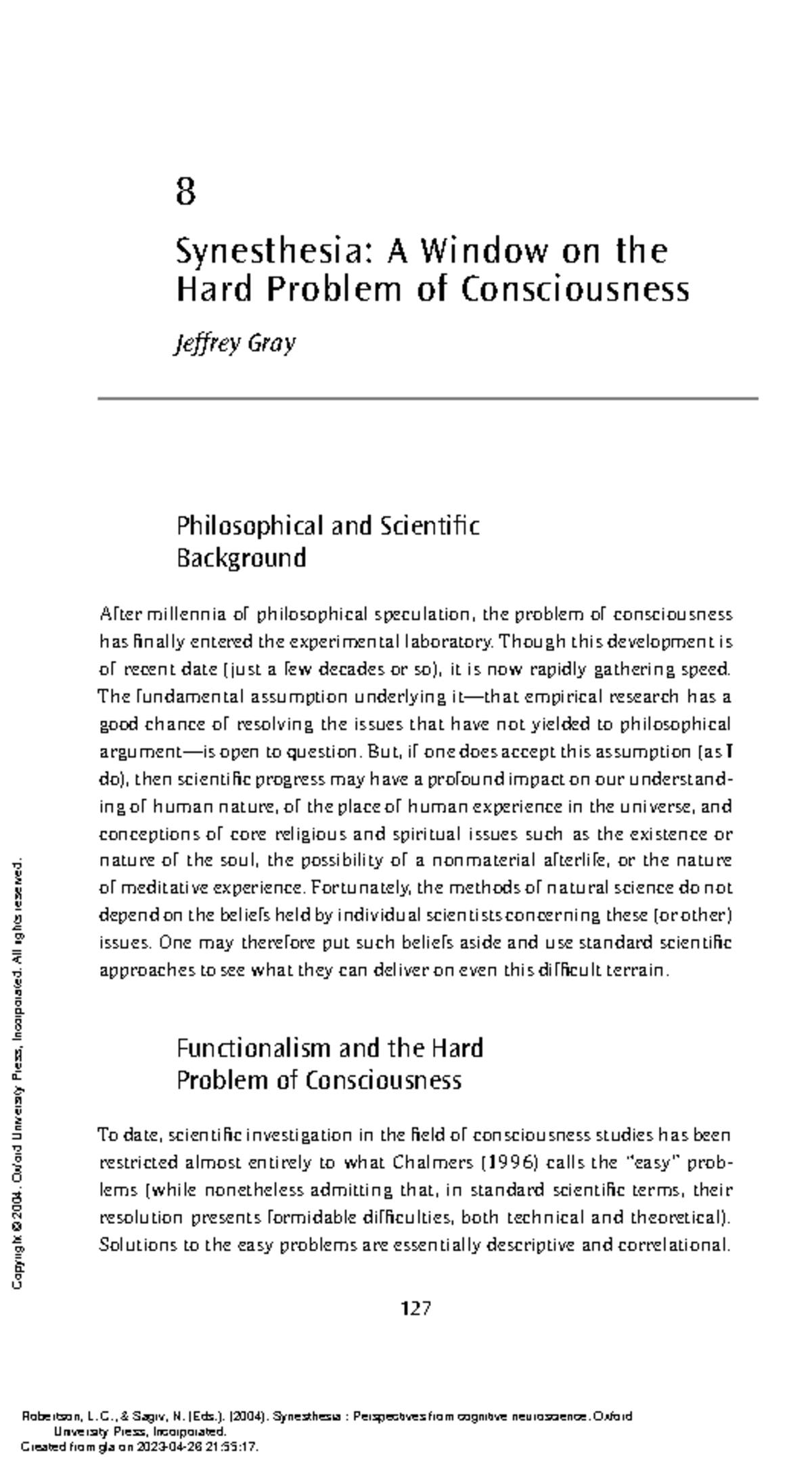 Synesthesia Perspectives from Cognitive - 8 Synesthesia: A Window on ...