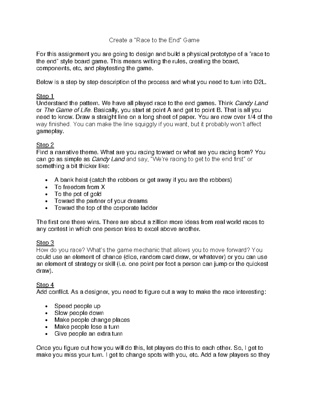 Homework - Race to the End Game - Create a “Race to the End” Game For ...