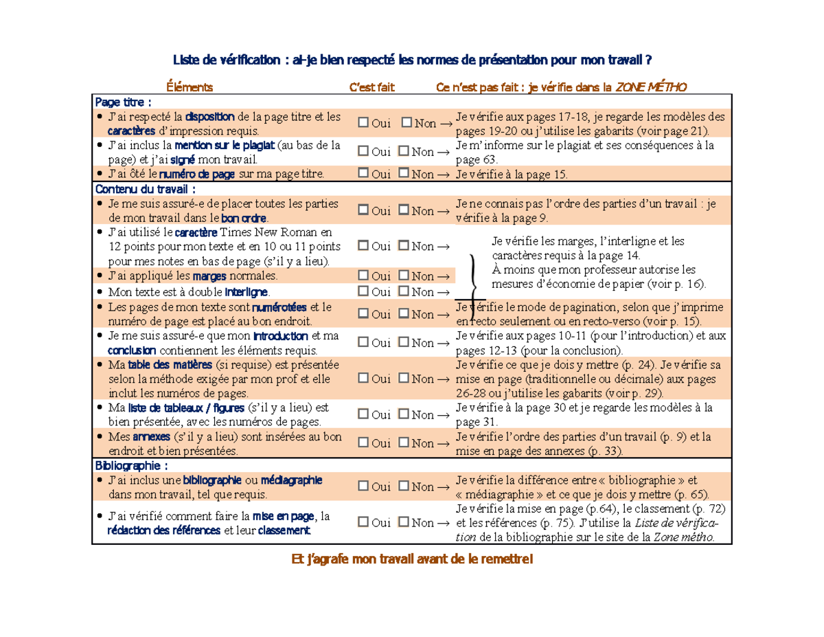 Liste de verification normes de pres 01 - Liste de vérification : ai-je ...
