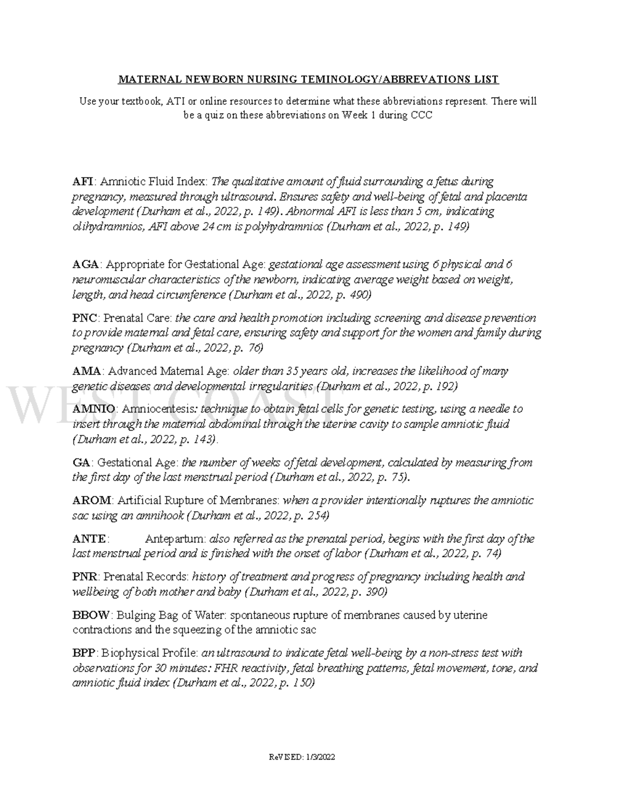 N316 OB Abbreviation Explained - WEST COAST MATERNAL NEWBORN NURSING ...