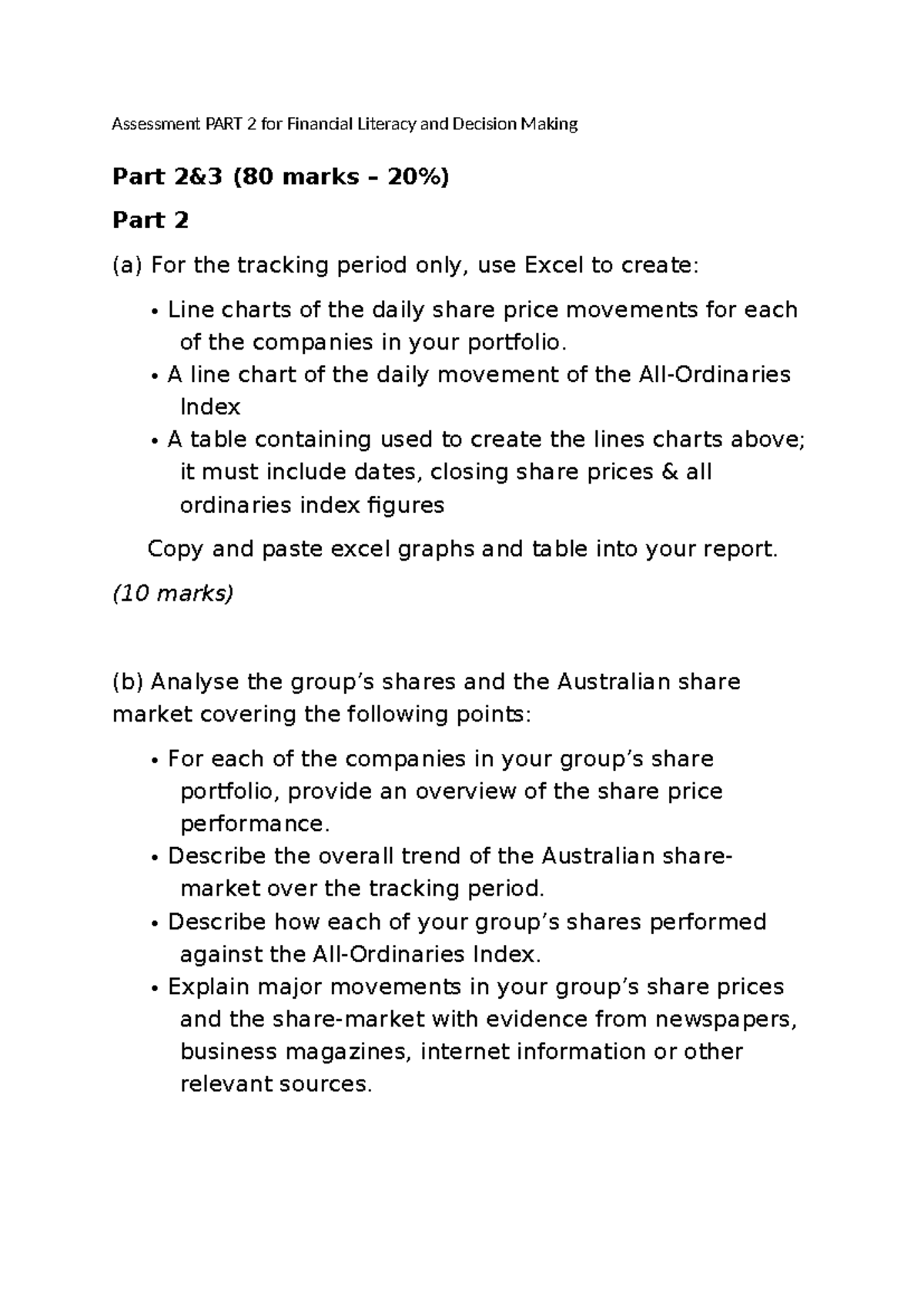 Assessment PART 2 for Financial Literacy and Decision Making - A line ...