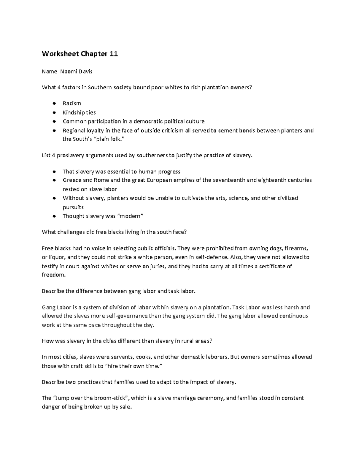 Worksheet Chapter 11 - Slavery, gang labor, and task labor - Worksheet ...