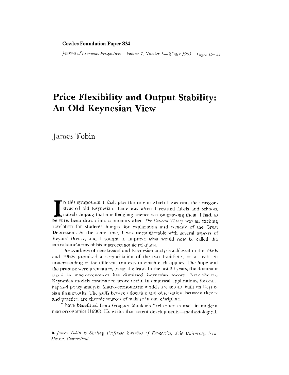 Tobin - Macroeconomics Theories Interpretation - ####### Cowles ...
