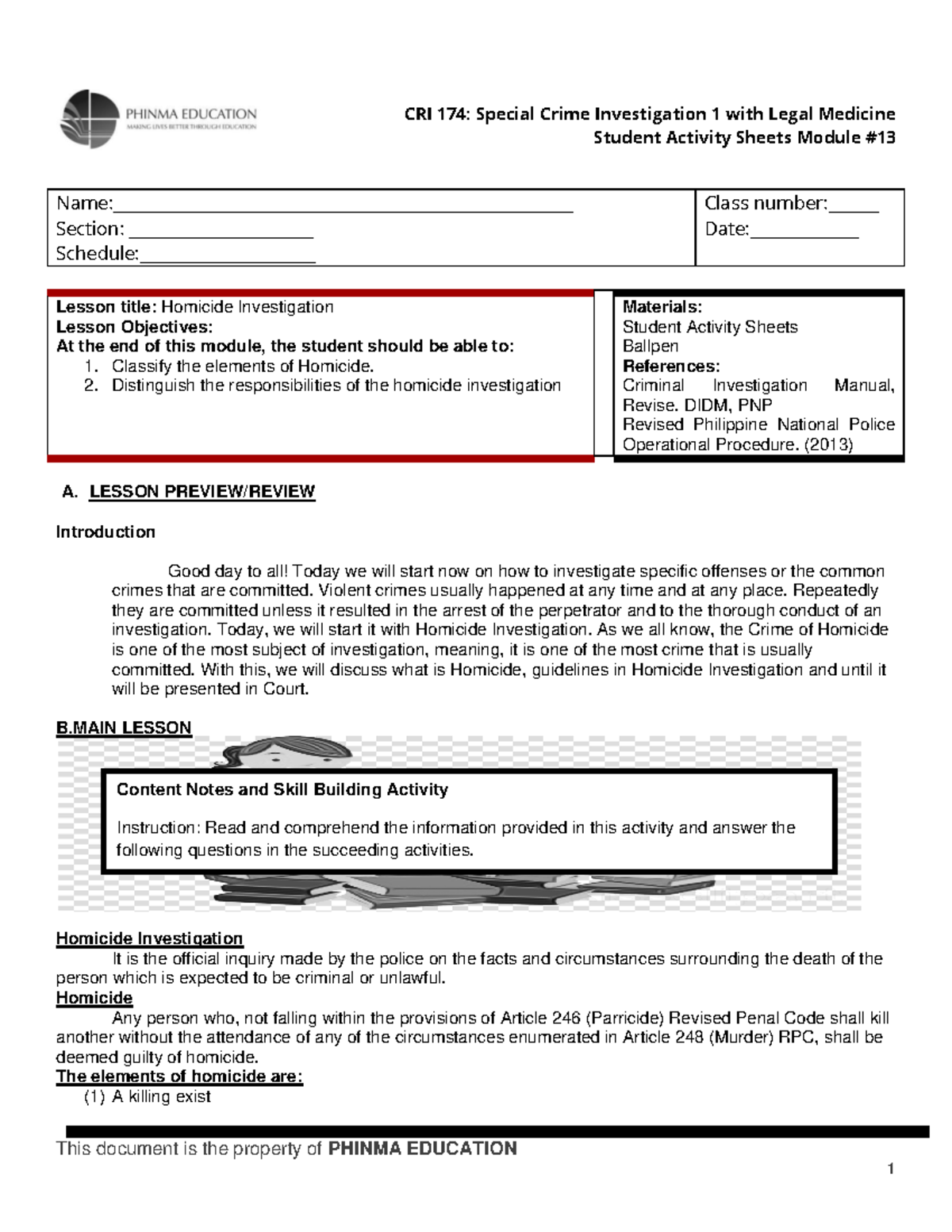SAS 13 CRI 174 - saasd - Student Activity Sheets Module #1 3 - Studocu