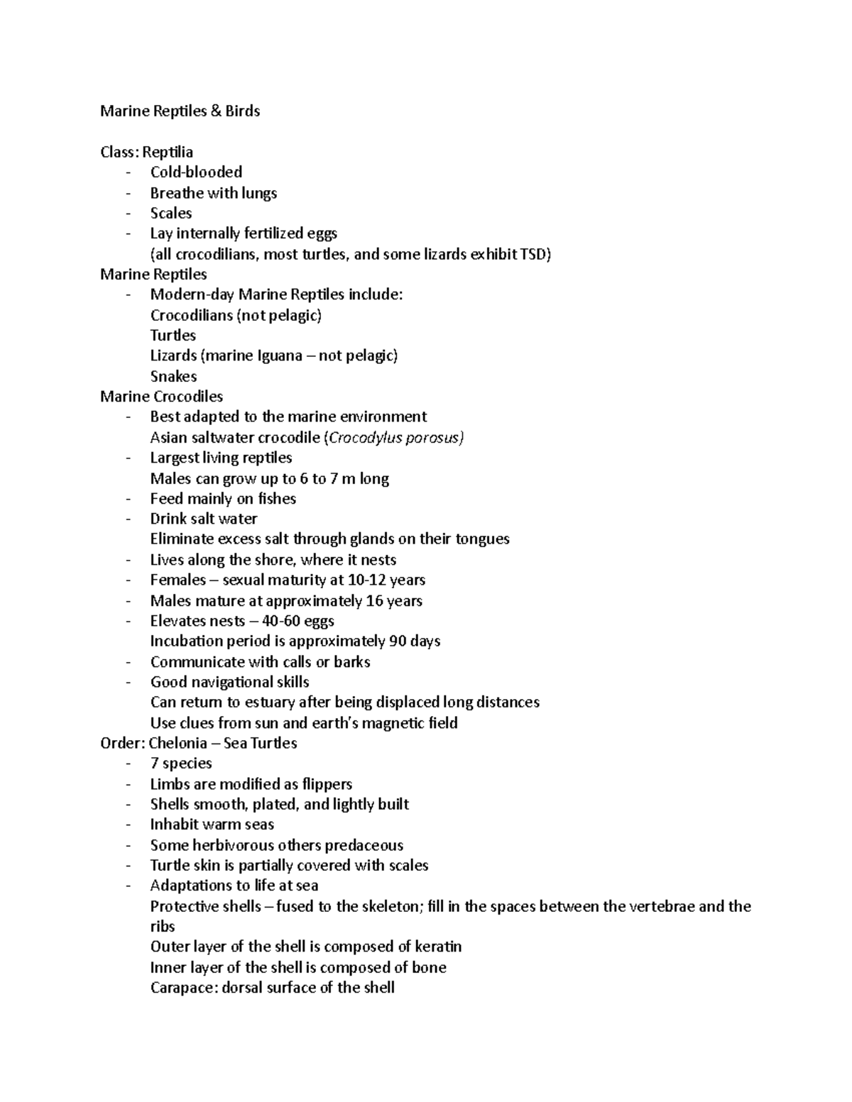 Marine Reptiles - Studocu