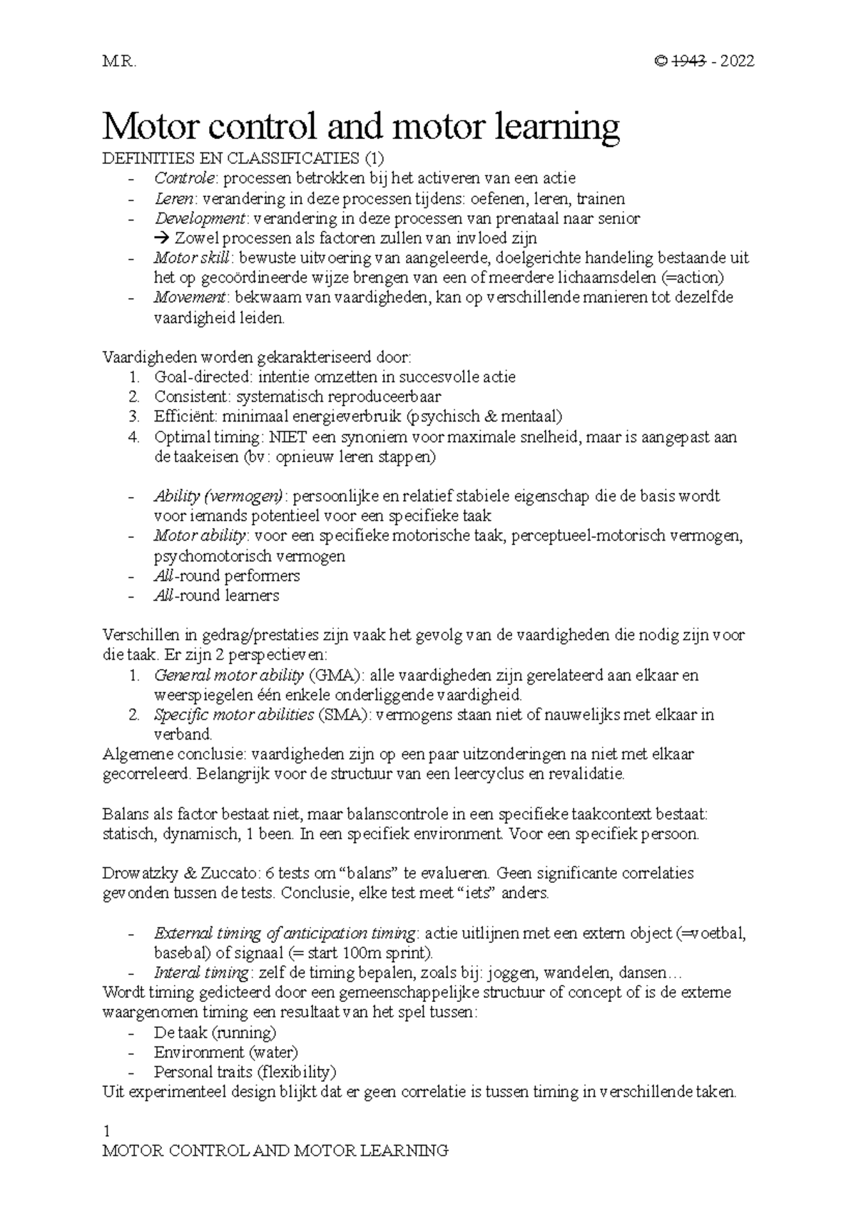Motor control and motor learning - Motor control and motor learning ...