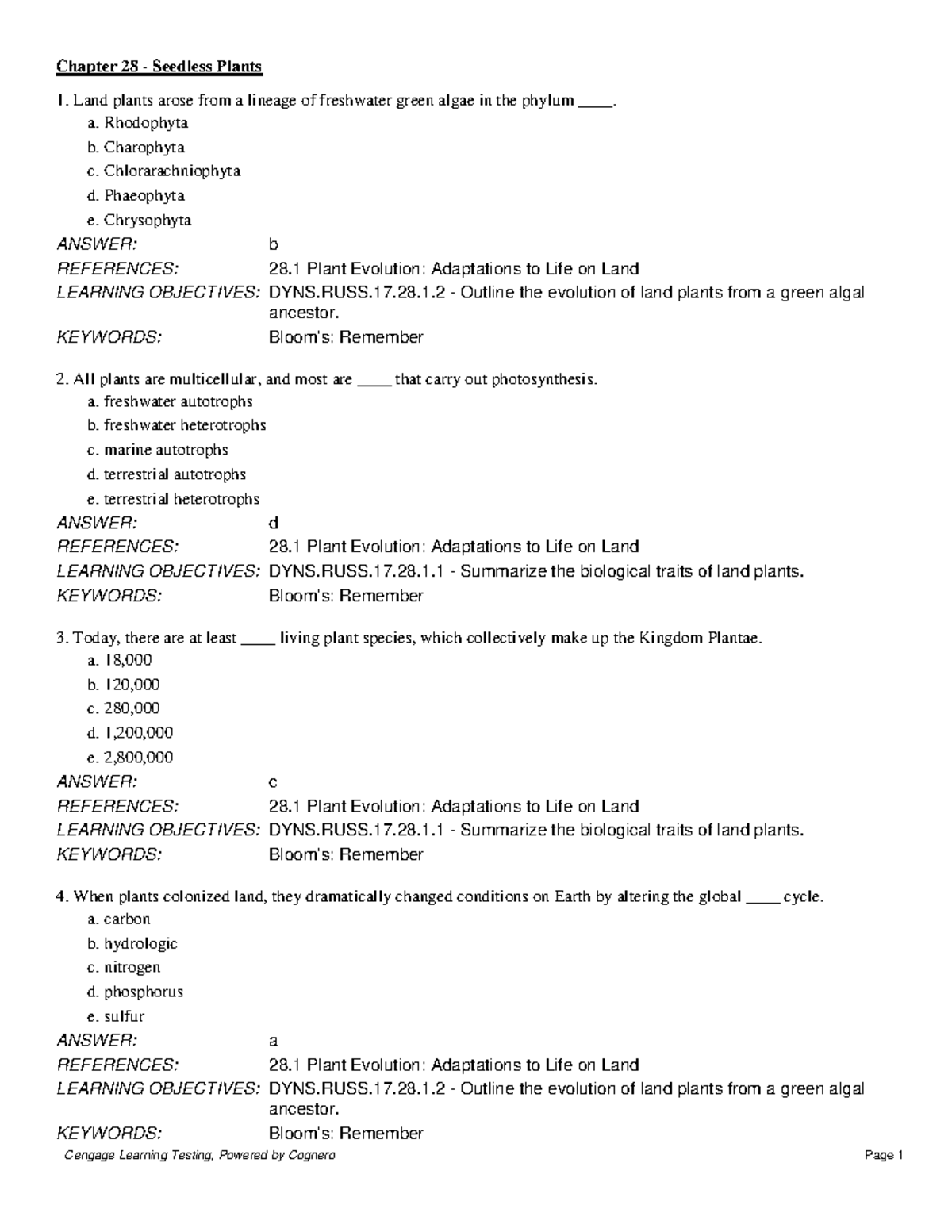 Chapter 28 Seedless Plants - Land plants arose from a lineage of ...