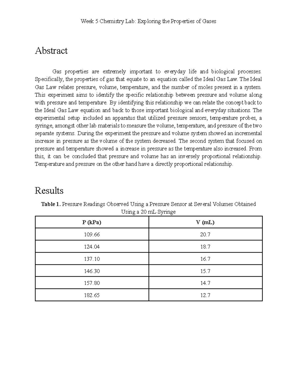 CHEM104 Lab Research Abstract and Results - Week 5 Chemistry Lab ...
