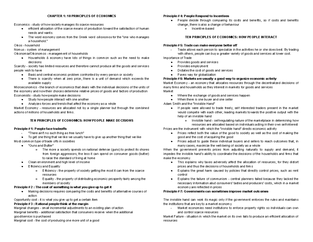 ECON - Readings 1 - CHAPTER 1: 10 PRINCIPLES OF ECONOMICS Economics ...