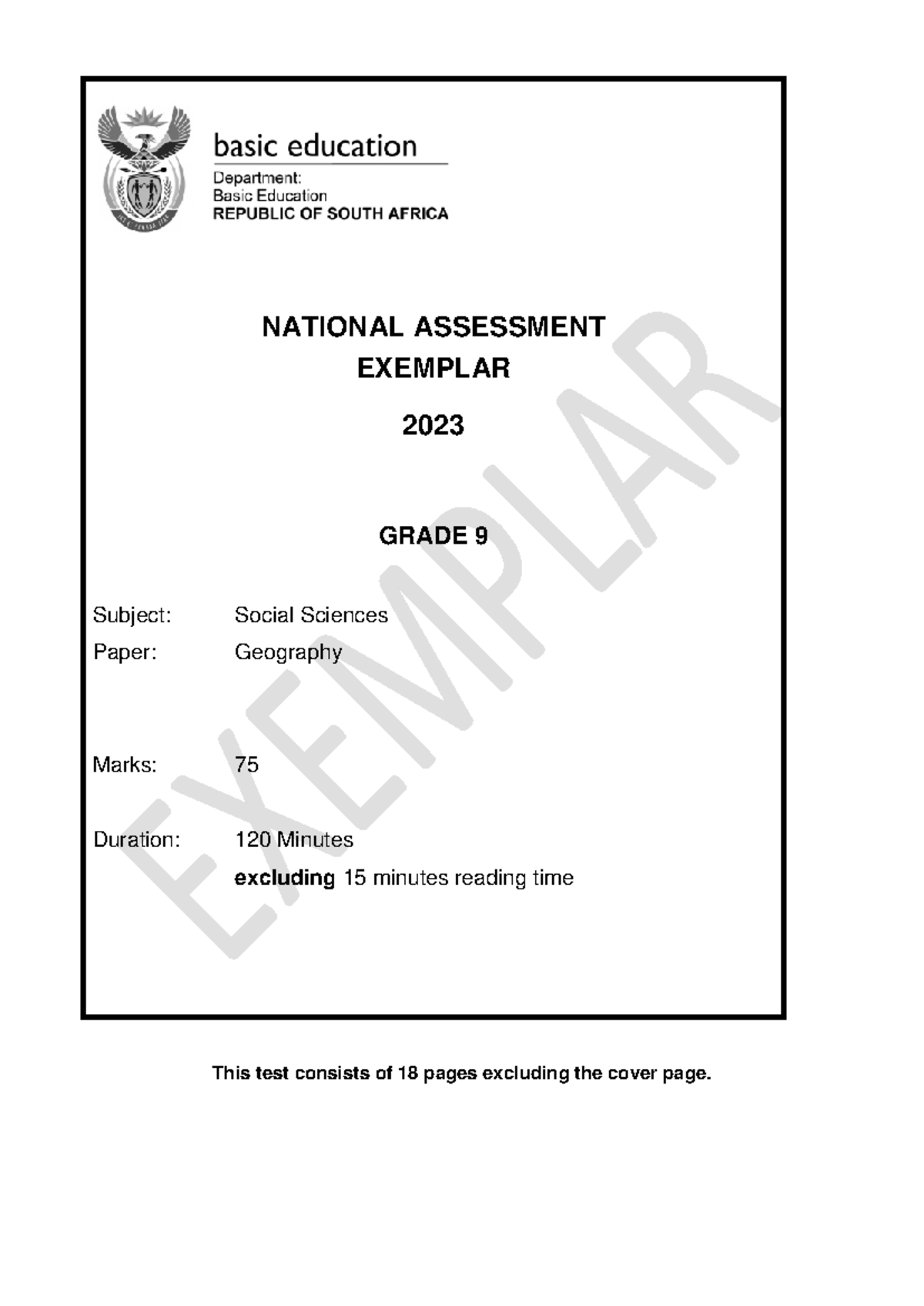 Grade 9 Geography English Test - NATIONAL ASSESSMENT EXEMPLAR 2023 ...