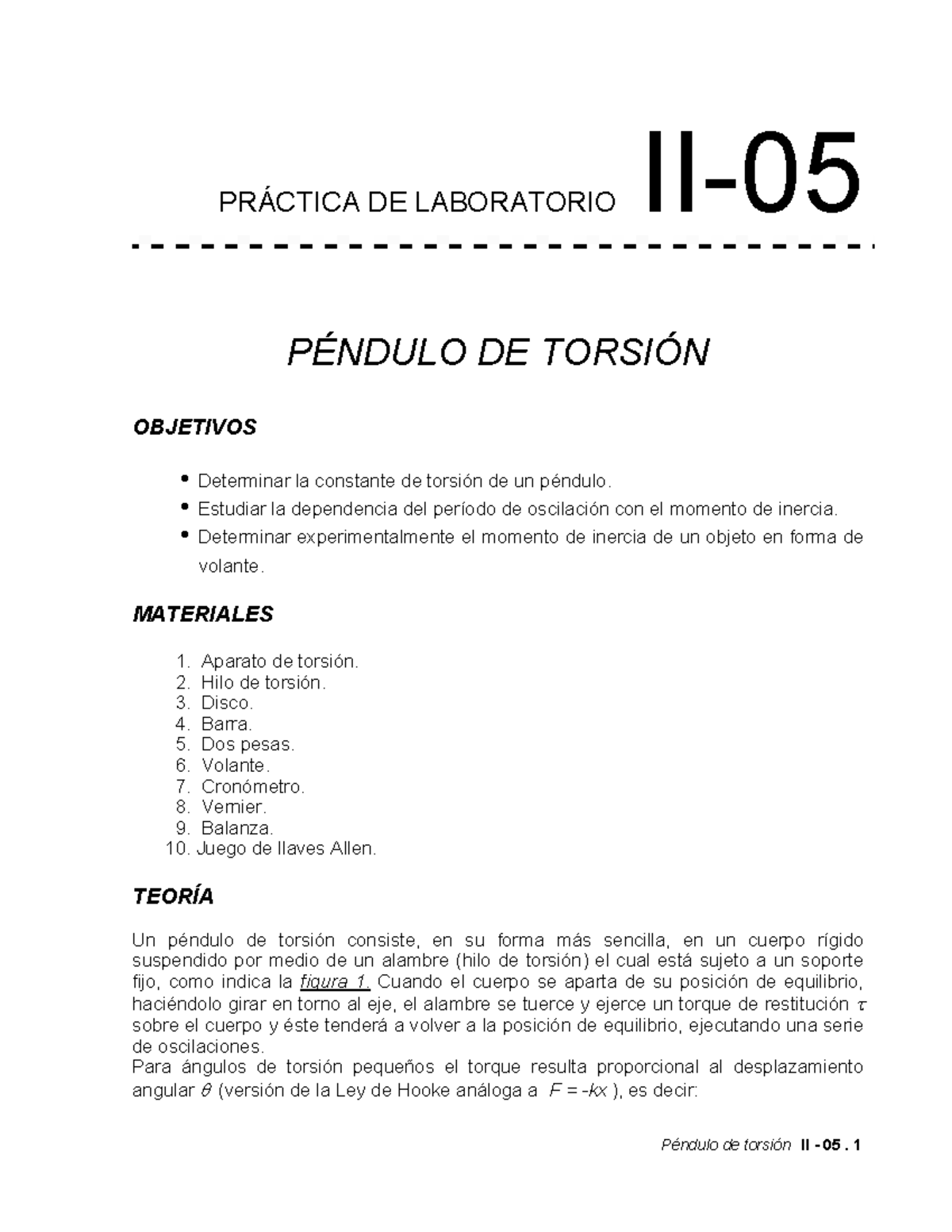 Lab II Prac 5 Pendulo de Torsion - PRÁCTICA DE LABORATORIO II- PÉNDULO ...