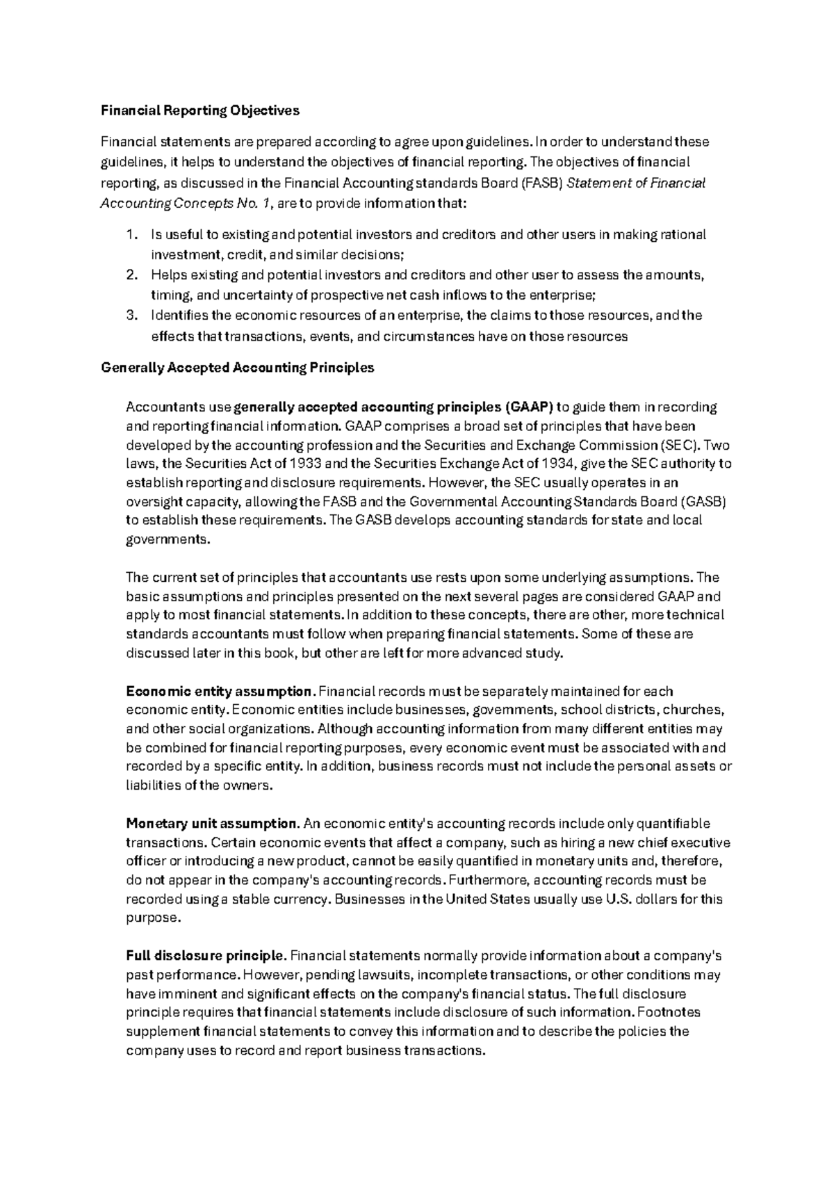 Financial Reporting Objectives - Financial Reporting Objectives ...