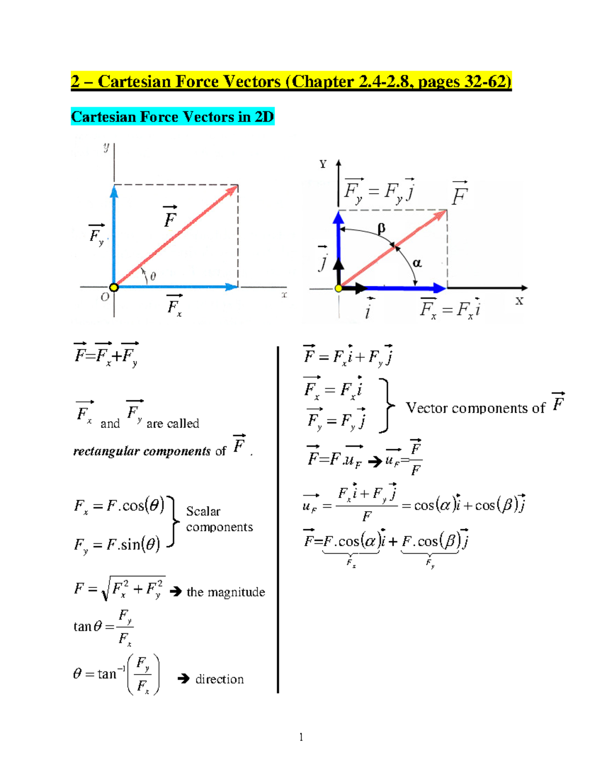 02-Cartesian Force Vectors - 4-2, pages 32-62) Cartesian Force Vectors ...