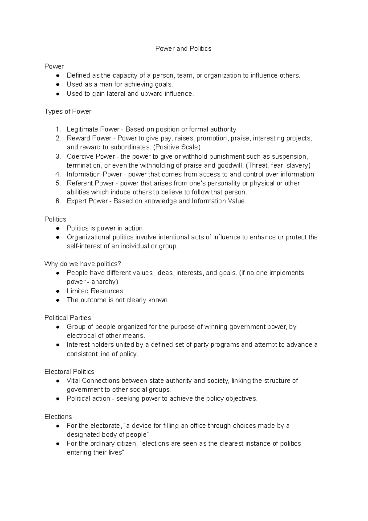 Power and Politics - Gen Soc - Power and Politics Power Defined as the ...