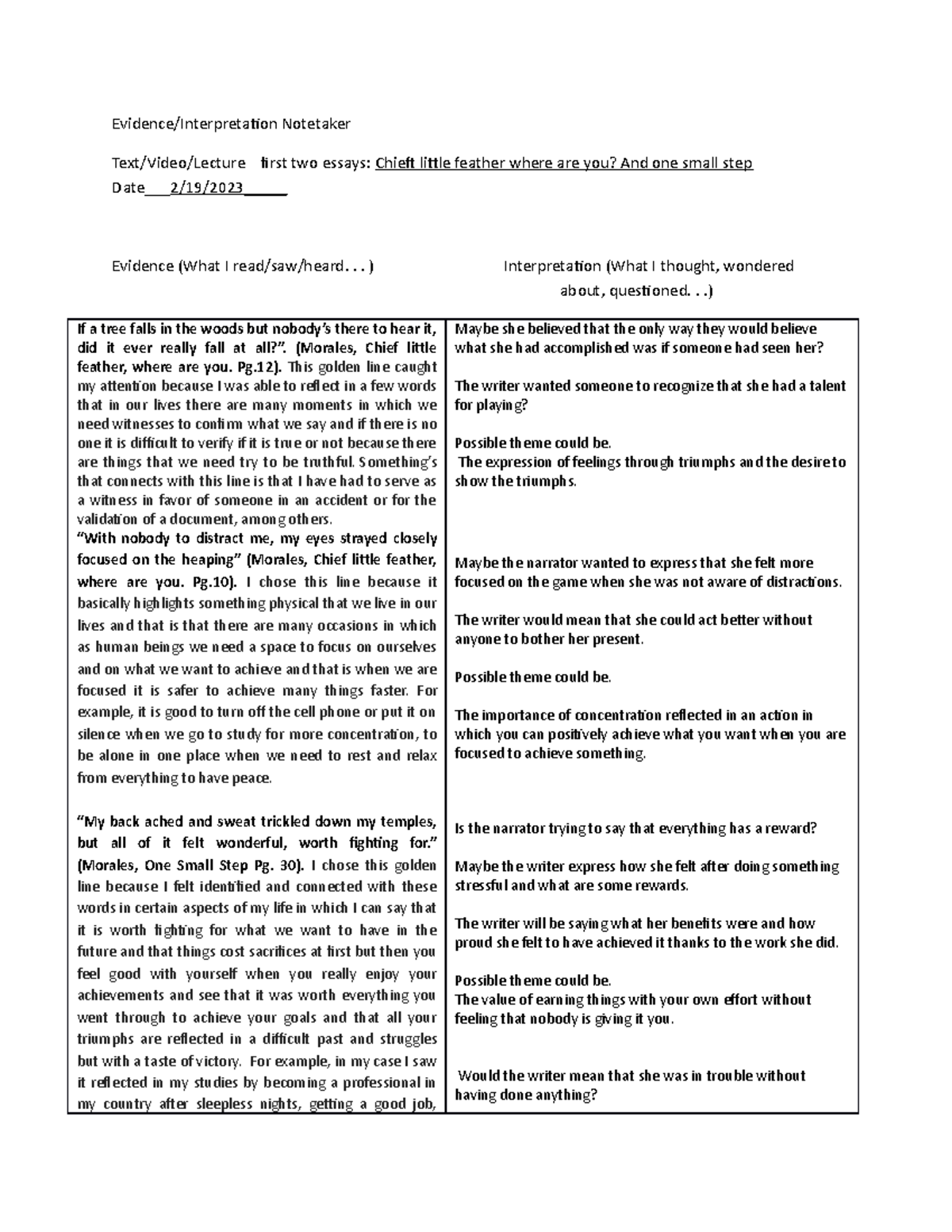 Evidence Interpretation Notetaker first 2 essays - Evidence ...