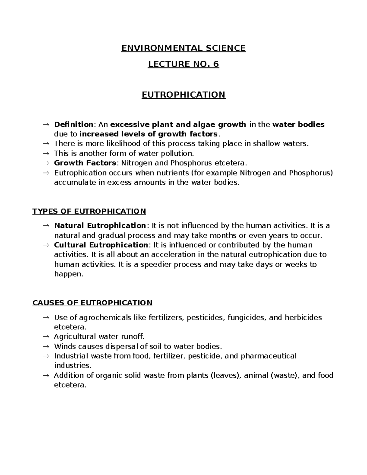 Eutrophication & Water Logging - ENVIRONMENTAL SCIENCE LECTURE NO. 6 ...