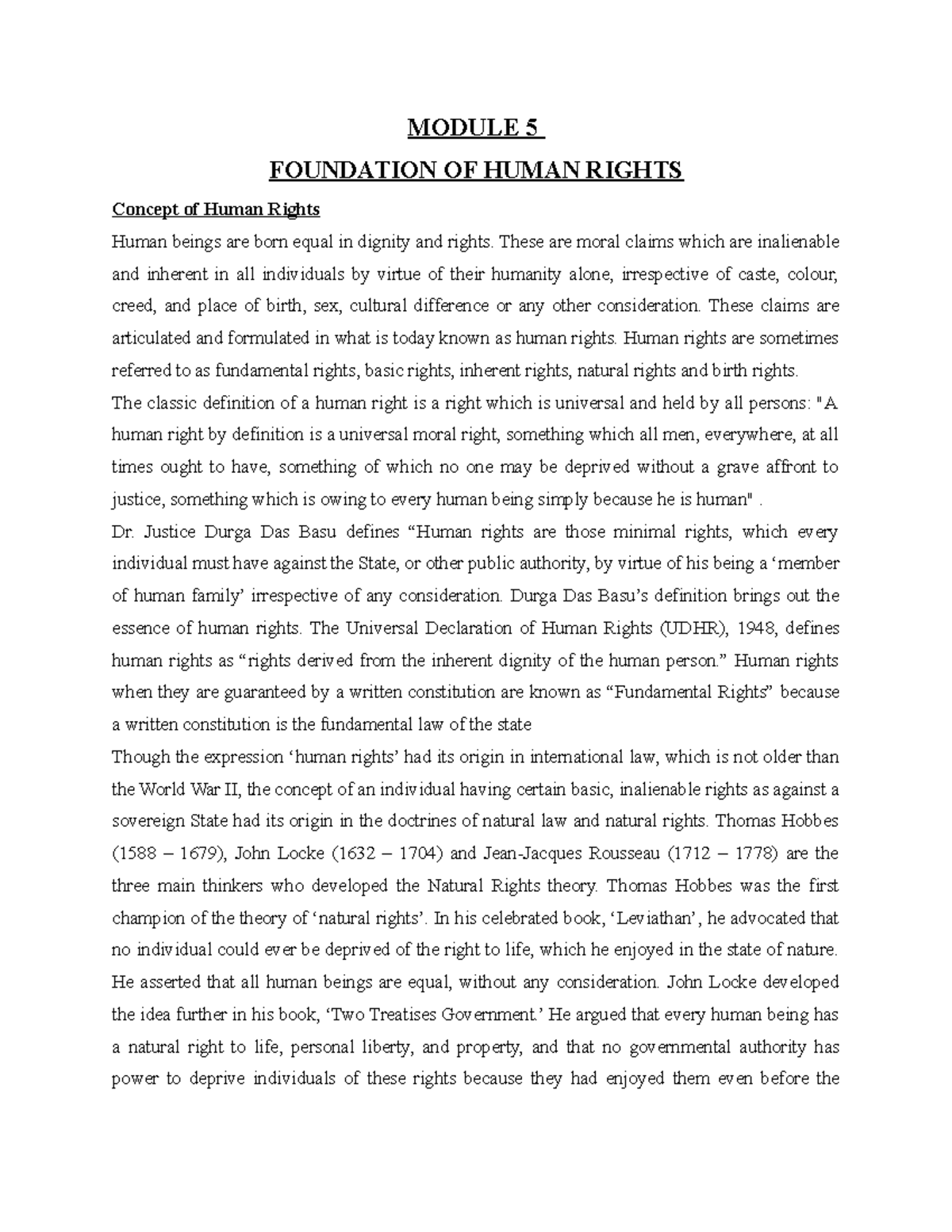 Human Rightshuman Rights Notes HR Notes Final - MODULE 5 FOUNDATION OF ...