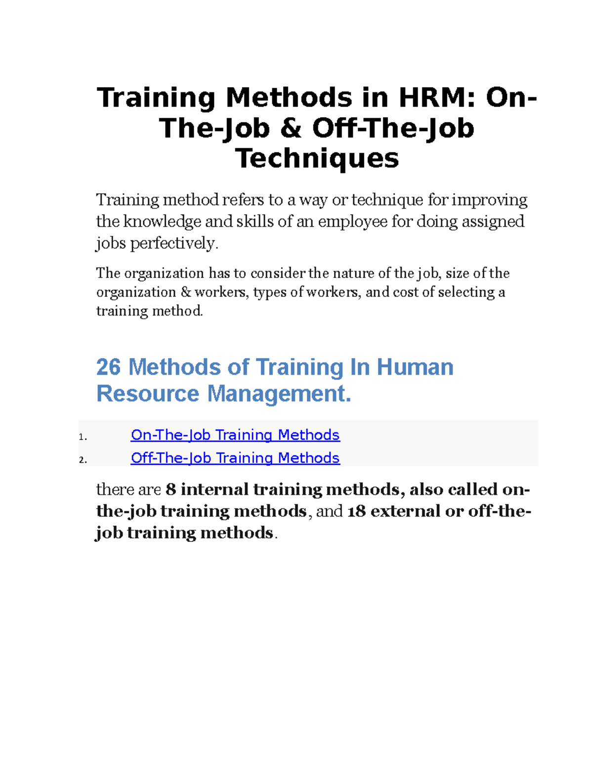 Resource managment HRM - Training Methods in HRM: On- The-Job & Off-The ...