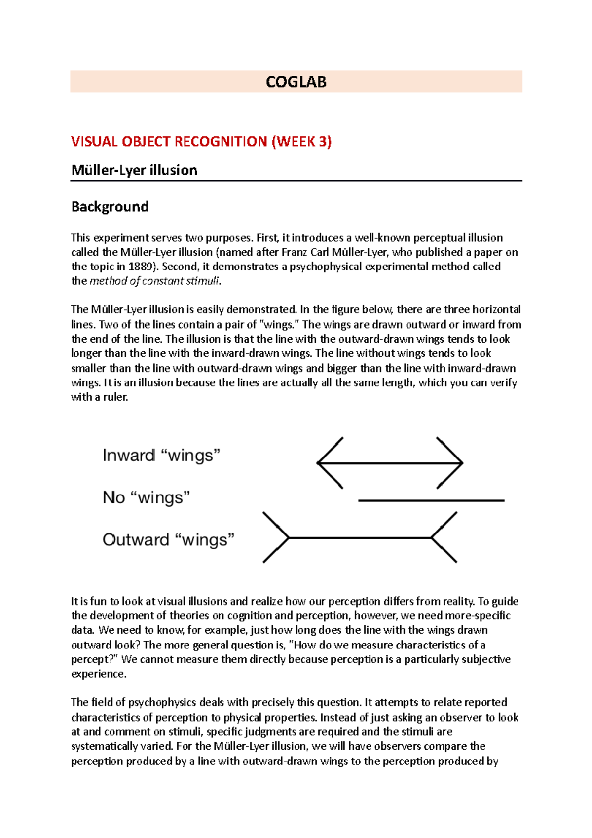 Coglab for Cognitive Psychology Preparation for Exam - COGLAB VISUAL OBJECT RECOGNITION (WEEK 3 ...